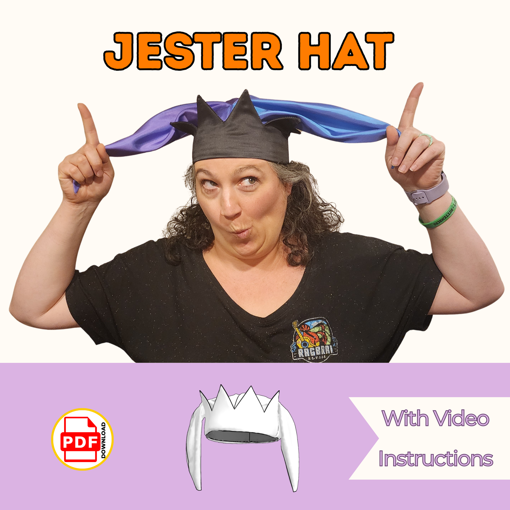 Jester Costume Hat Sewing Pattern with Video (PDF and Projector Files ...