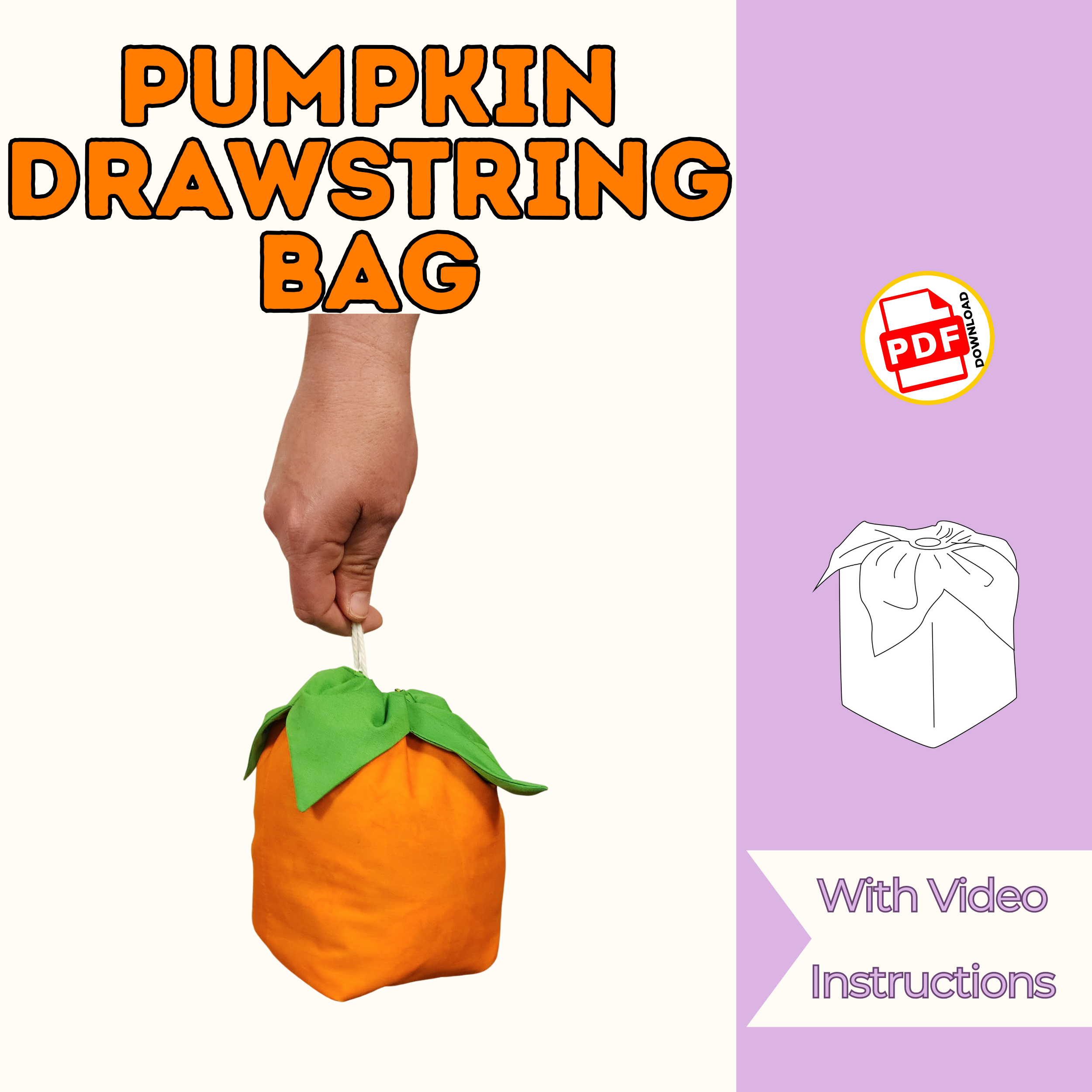 Pumpkin Bag Sewing Pattern with 3 Sizes, Printable PDF and Projector F ...