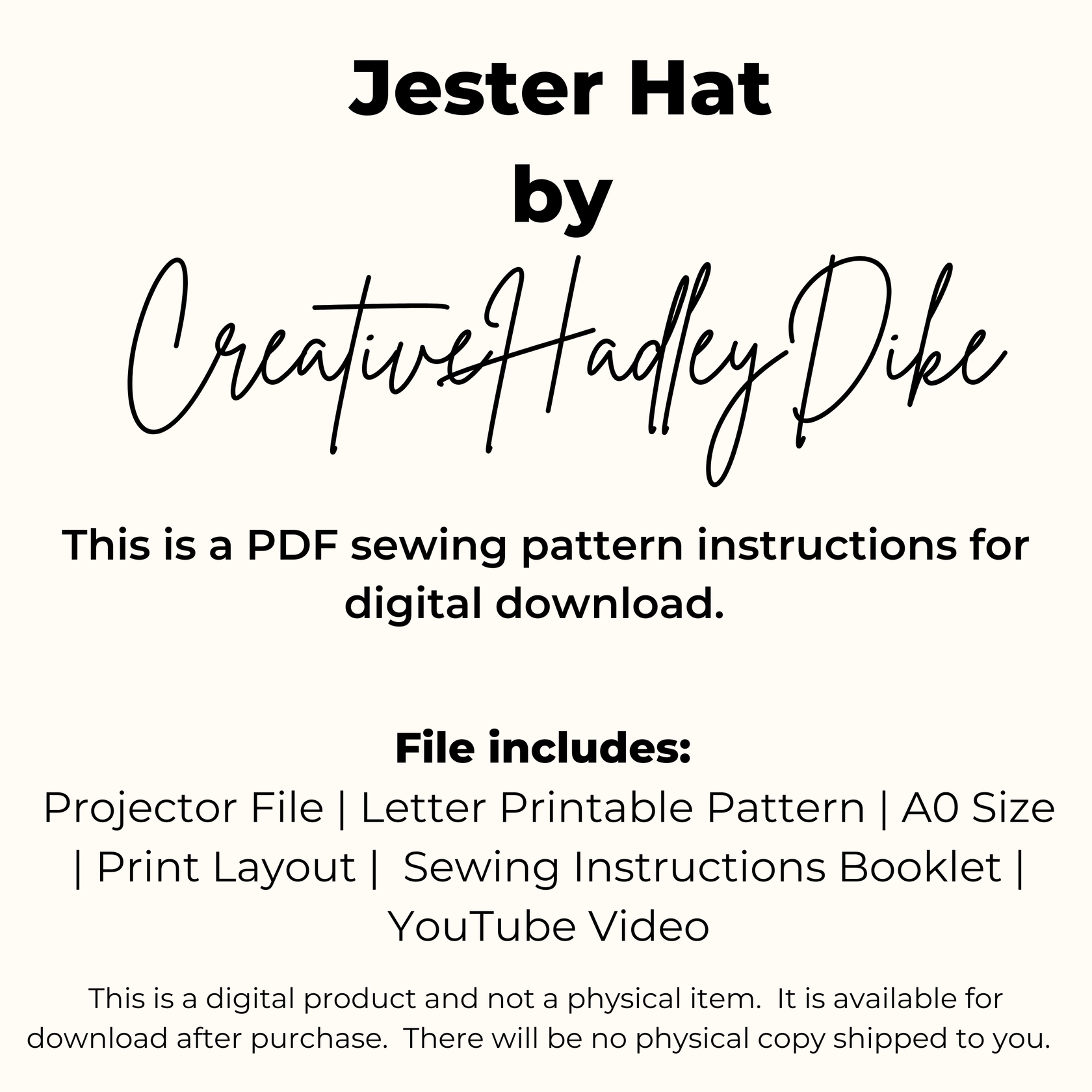 Jester Costume Hat Sewing Pattern with Video (PDF and Projector Files ...