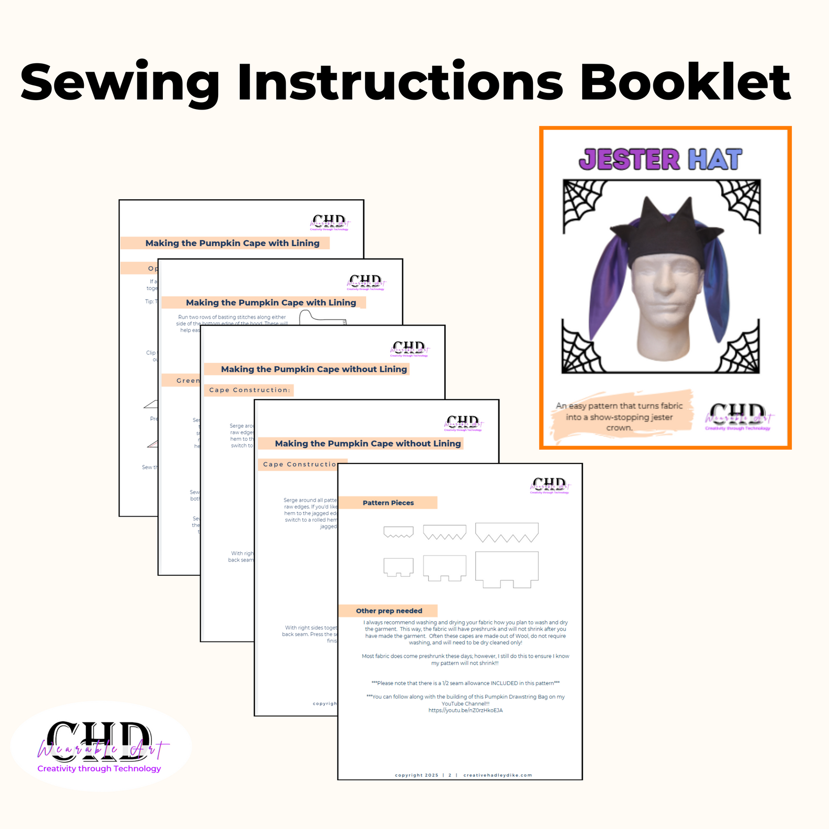 Jester Costume Hat Sewing Pattern with Video (PDF and Projector Files ...