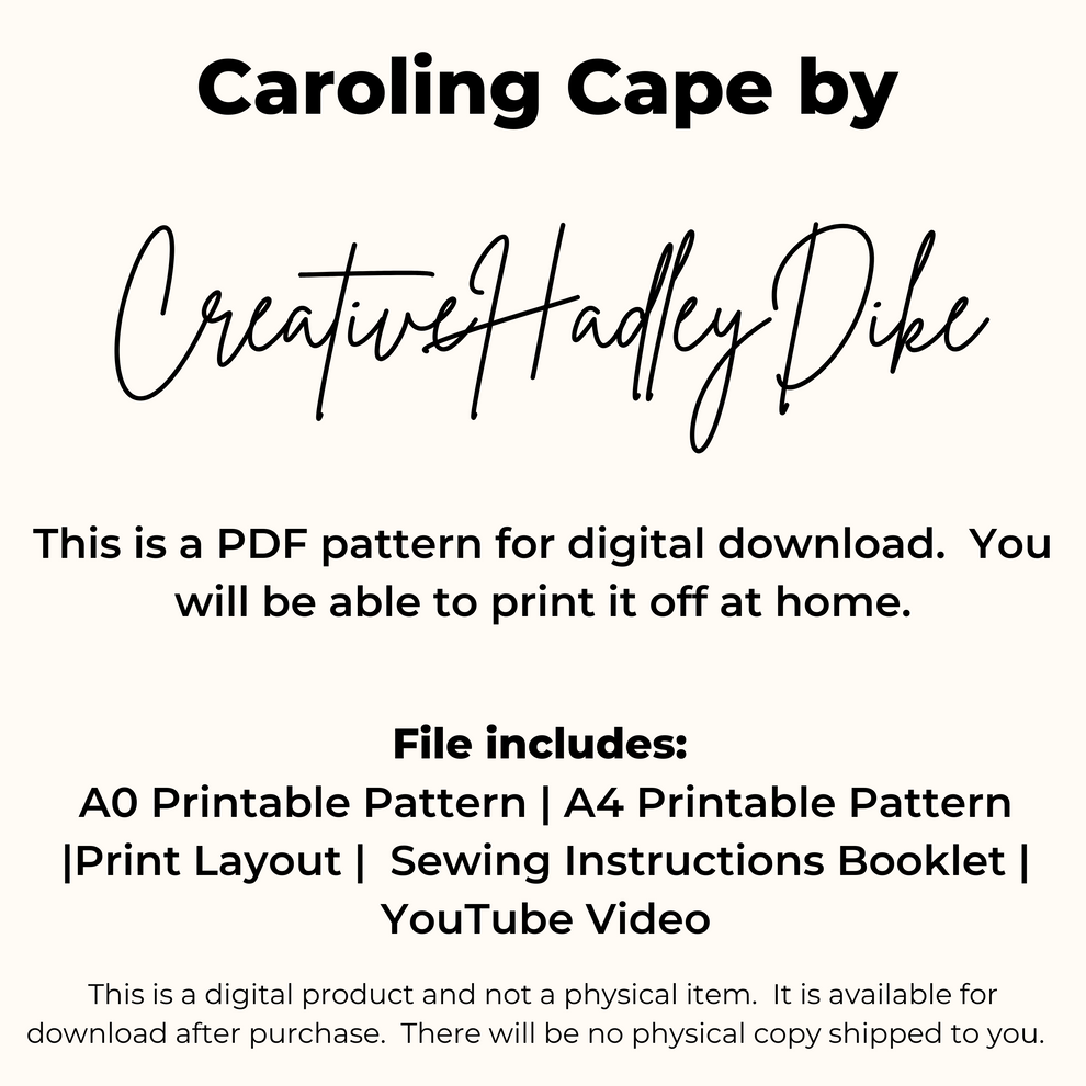 Caroling Cape PDF Sewing Pattern – CreativeHadleyDike